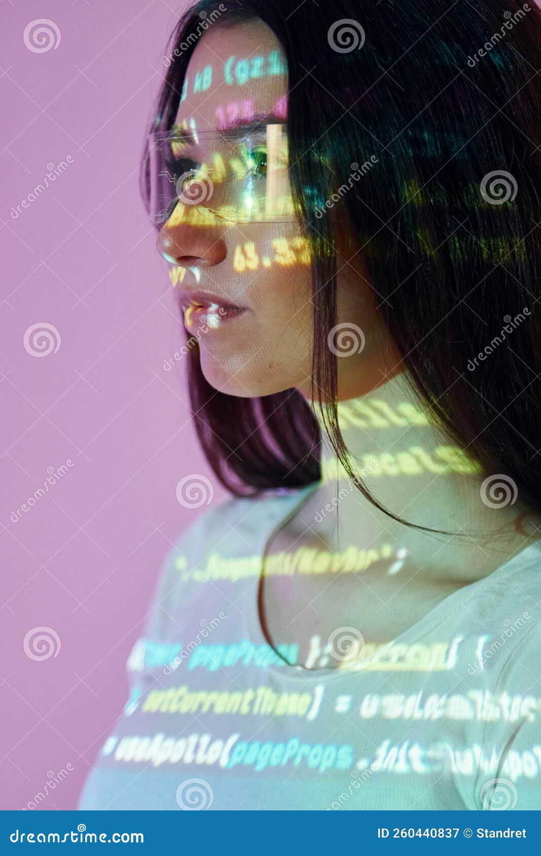 Front End Programming Language`s Scripts. Beautiful Young Woman is in ...