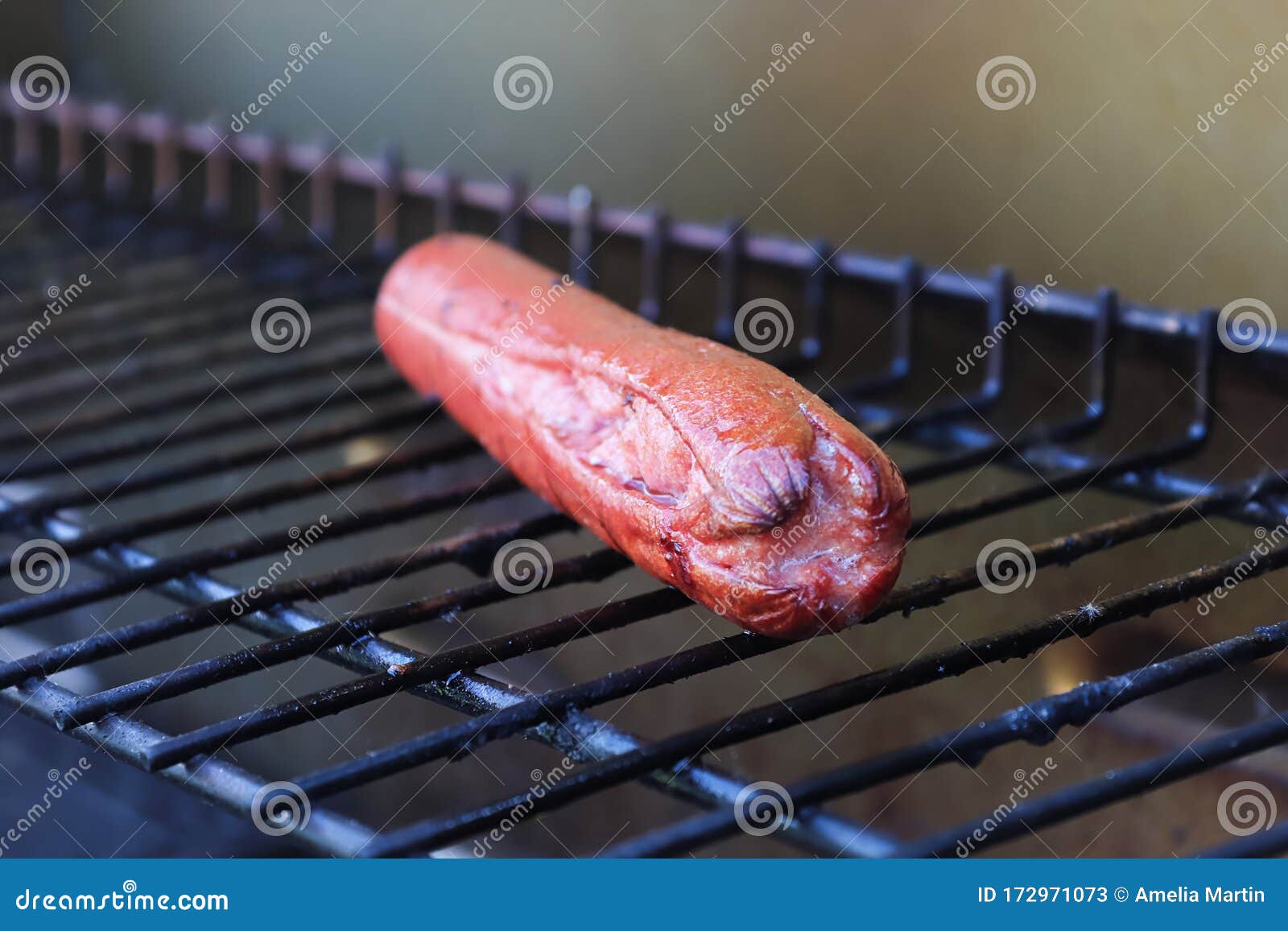 Front End View of a Hotdog Cooking on a Grill Stock Image - Image of ...