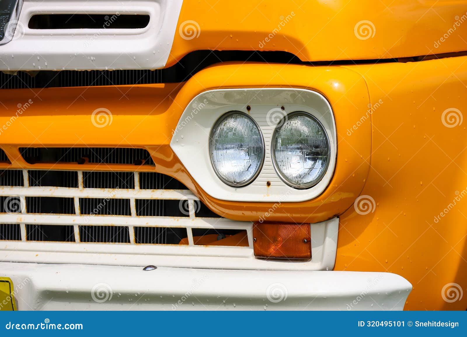 Front End View of Orange Vintage Mini Van Head Lamp Stock Image - Image ...