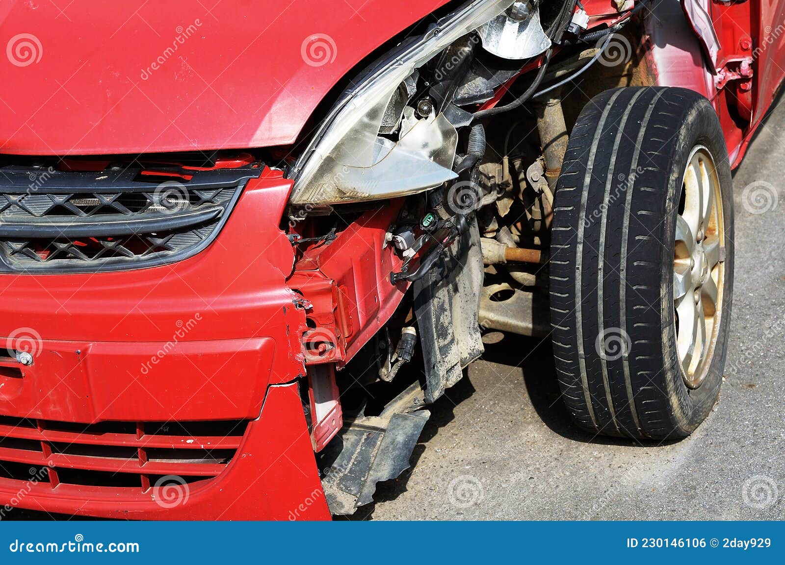 Front End of Wrecked Red Car, Accident Stock Photo - Image of repair ...