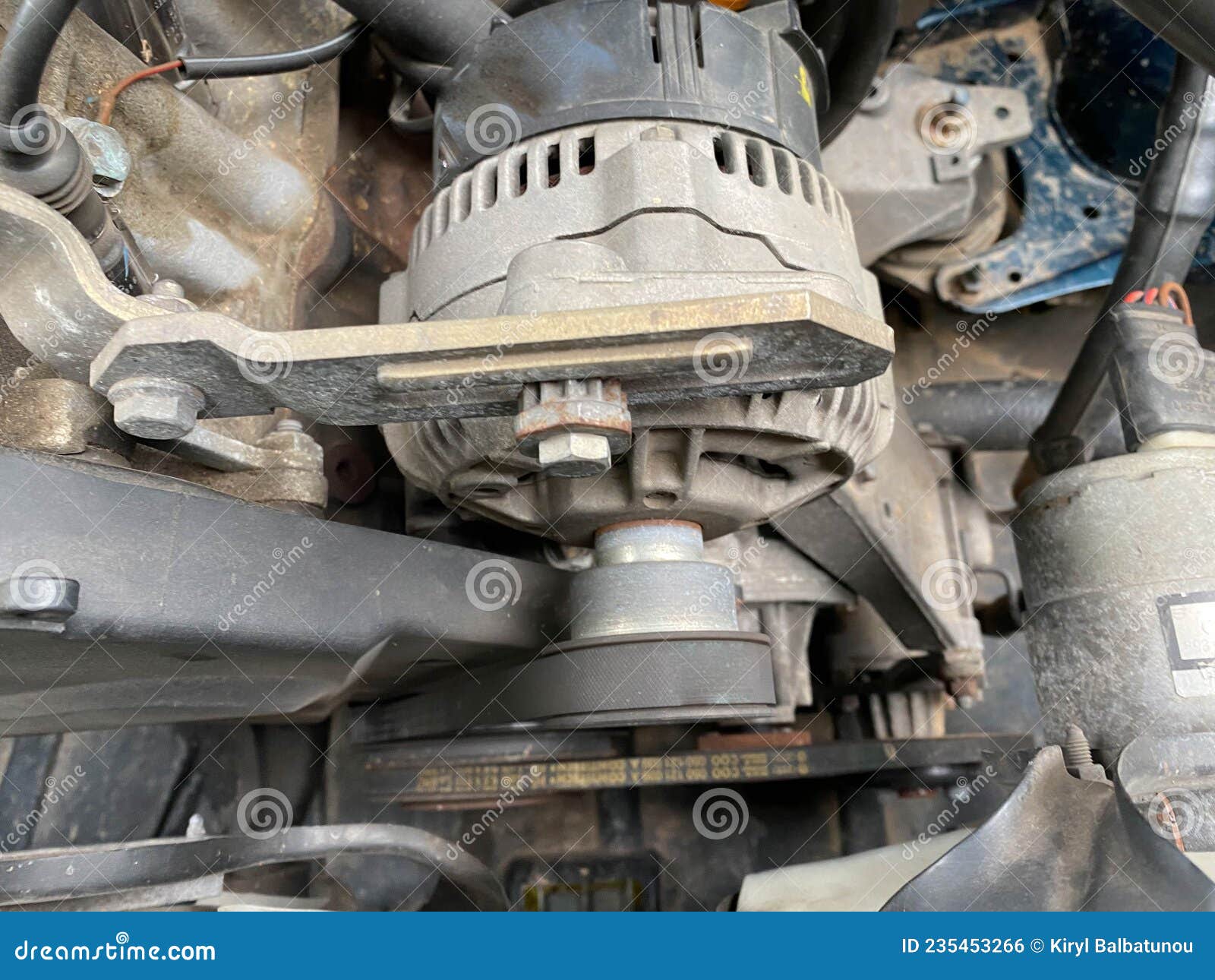 Front Engine Compartment of an Old Japanese Car with Clean Components ...