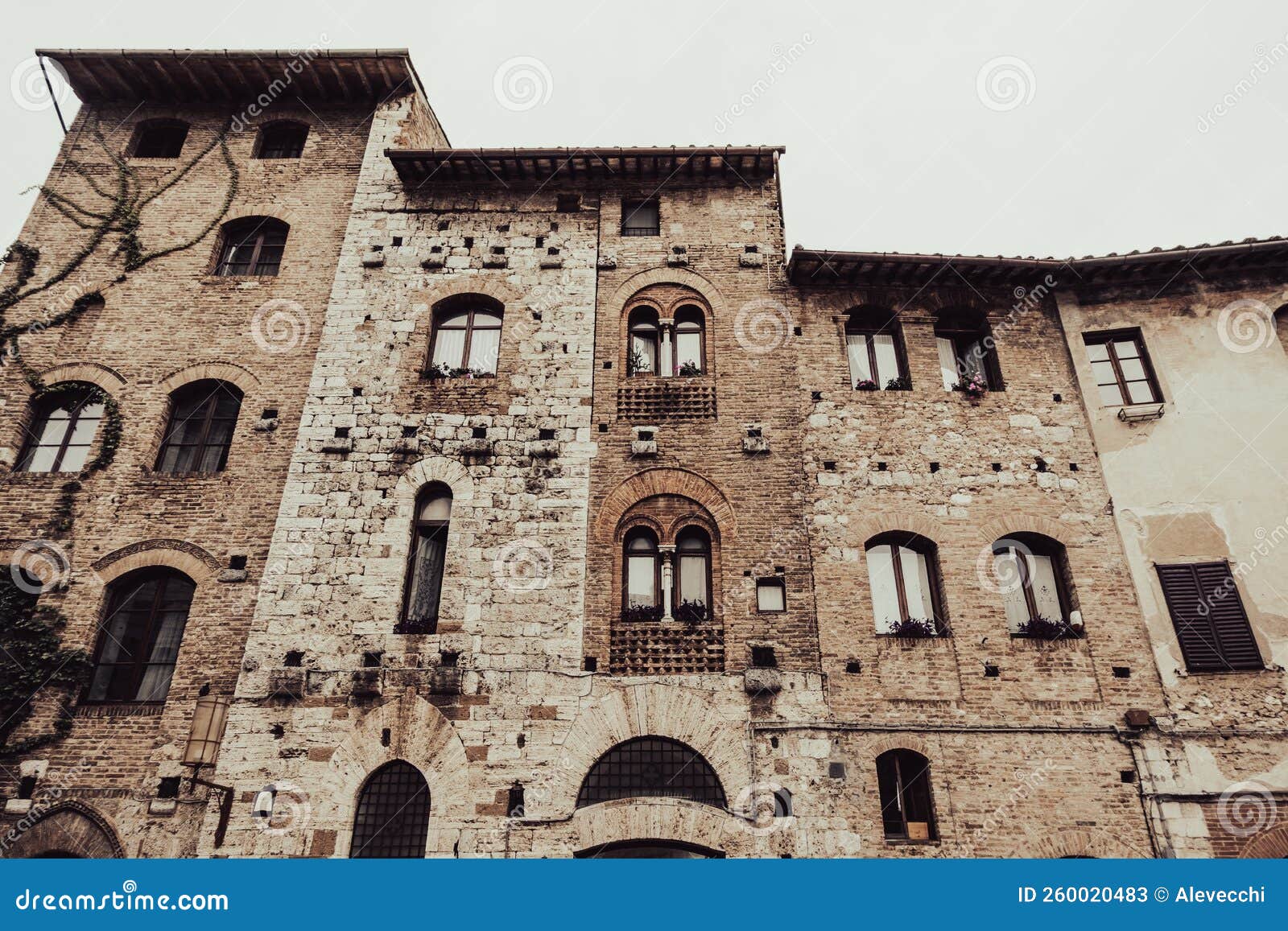 Front Facade of Aged Medieval Buildings of San Gimignano Stock Image ...