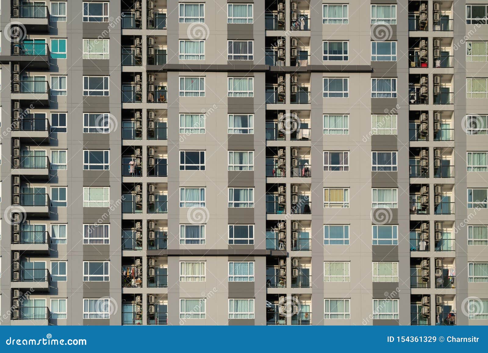 Front Facade of Condo Balcony and Windows Stock Image - Image of luxury ...