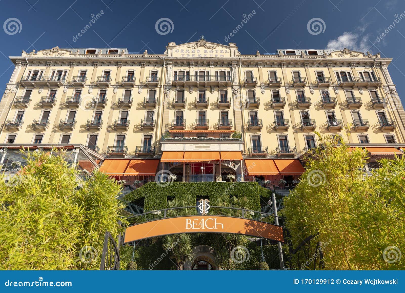 Front Facade of Grand Hotel Overlooking Lake Como, Italy Editorial ...