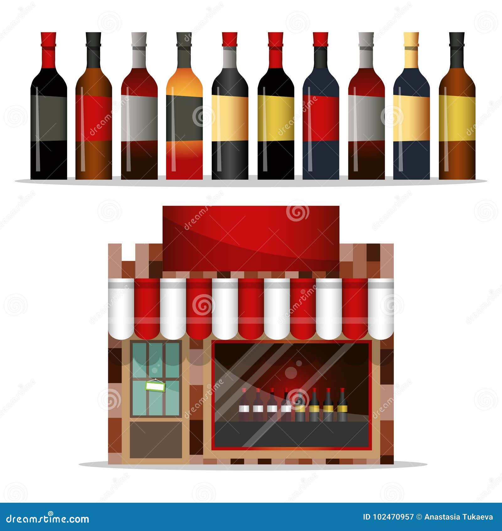 Front Facade of a Liquor Store with a Large Shop Window. Stock Vector ...