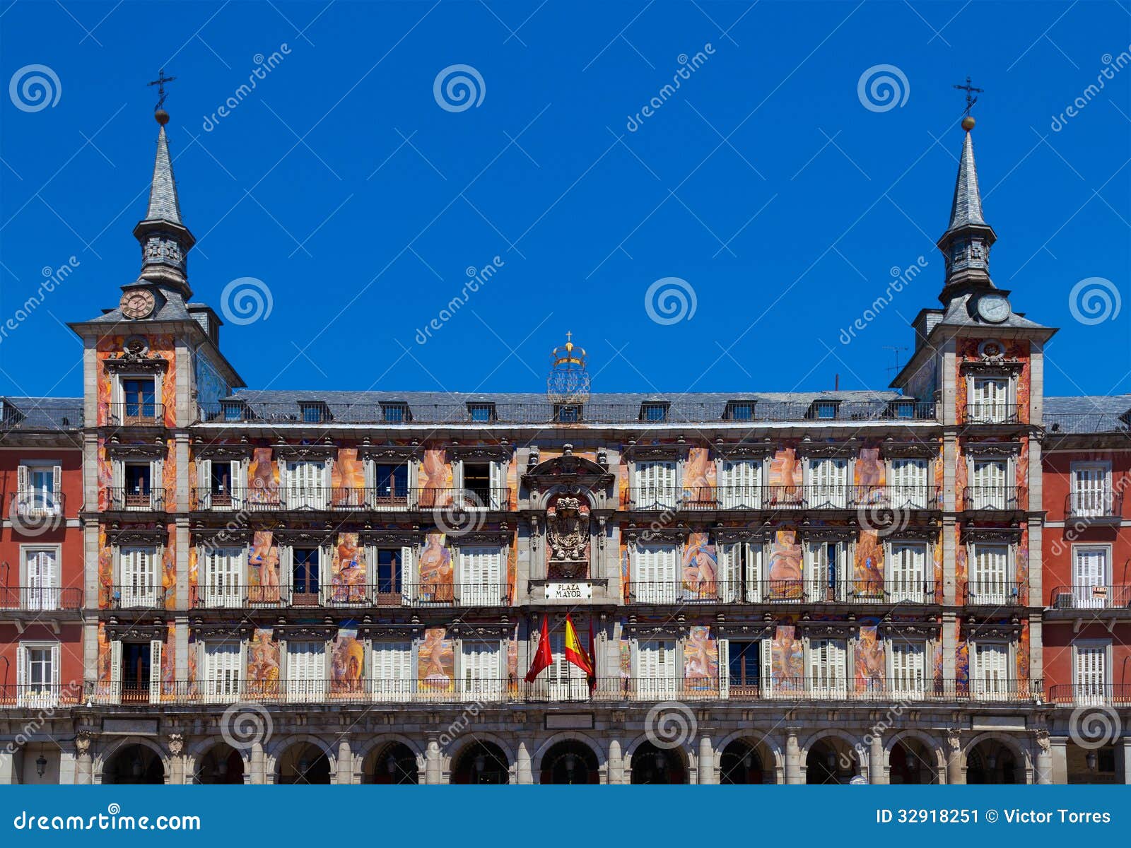 Front Facade of Plaza Mayor Building, Madrid Stock Image - Image of ...