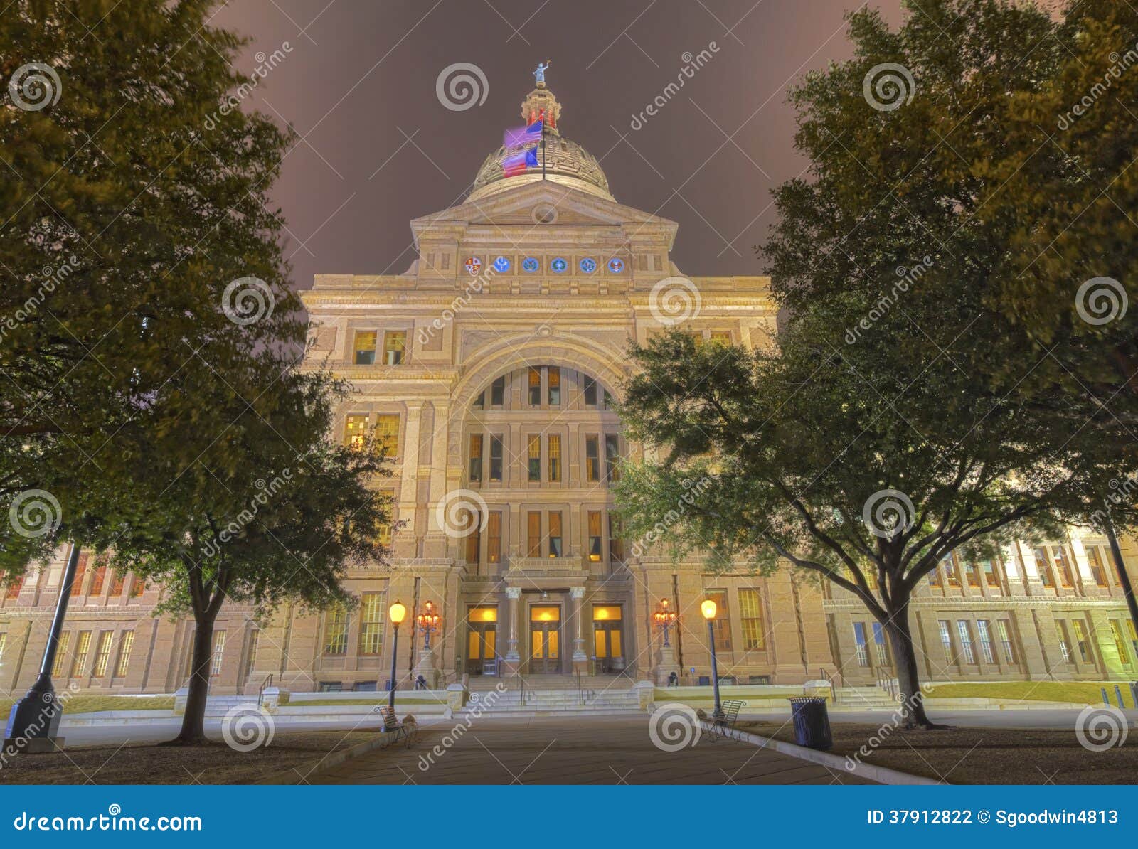 The Front Facade of the Texas Capitol Building at Night Stock Photo ...