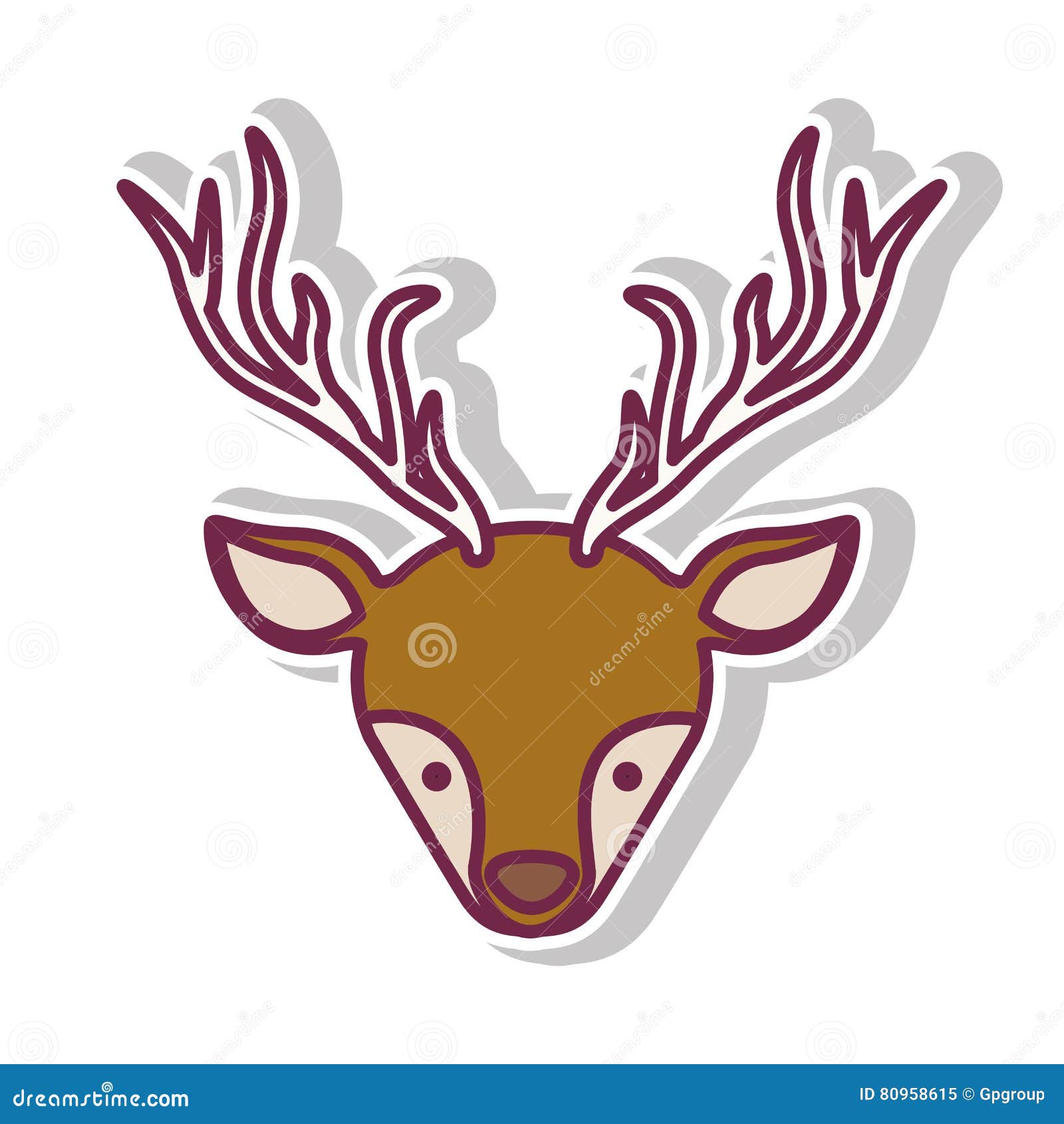 Front Face Christmas Reindeer with Shadow Stock Vector - Illustration ...