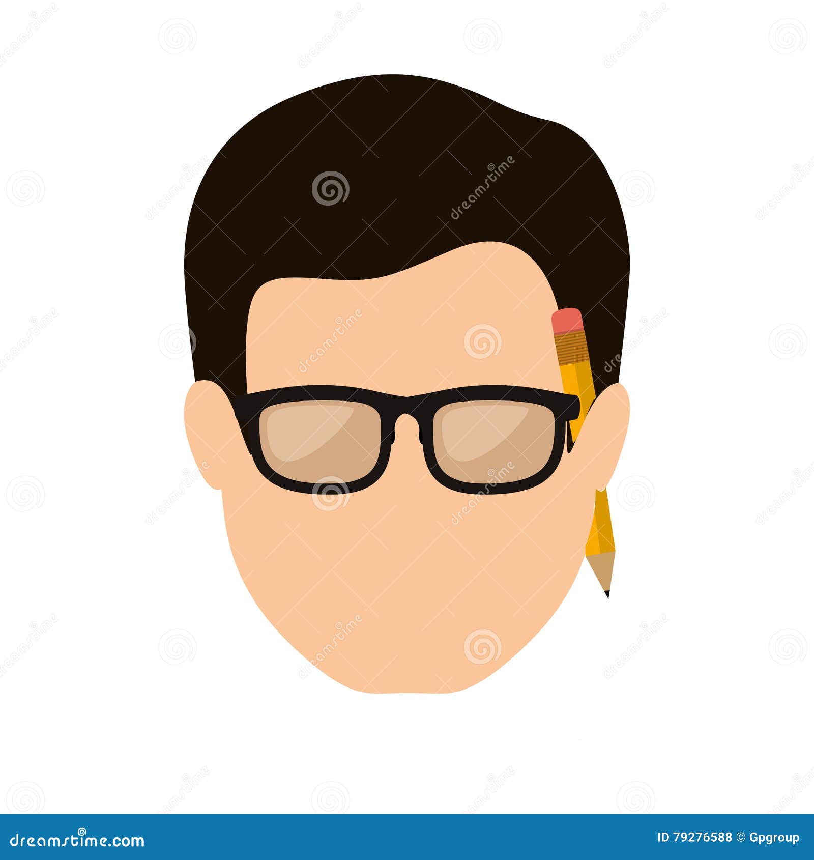 Front Face Man with Black Hair and Pencil Stock Vector - Illustration ...