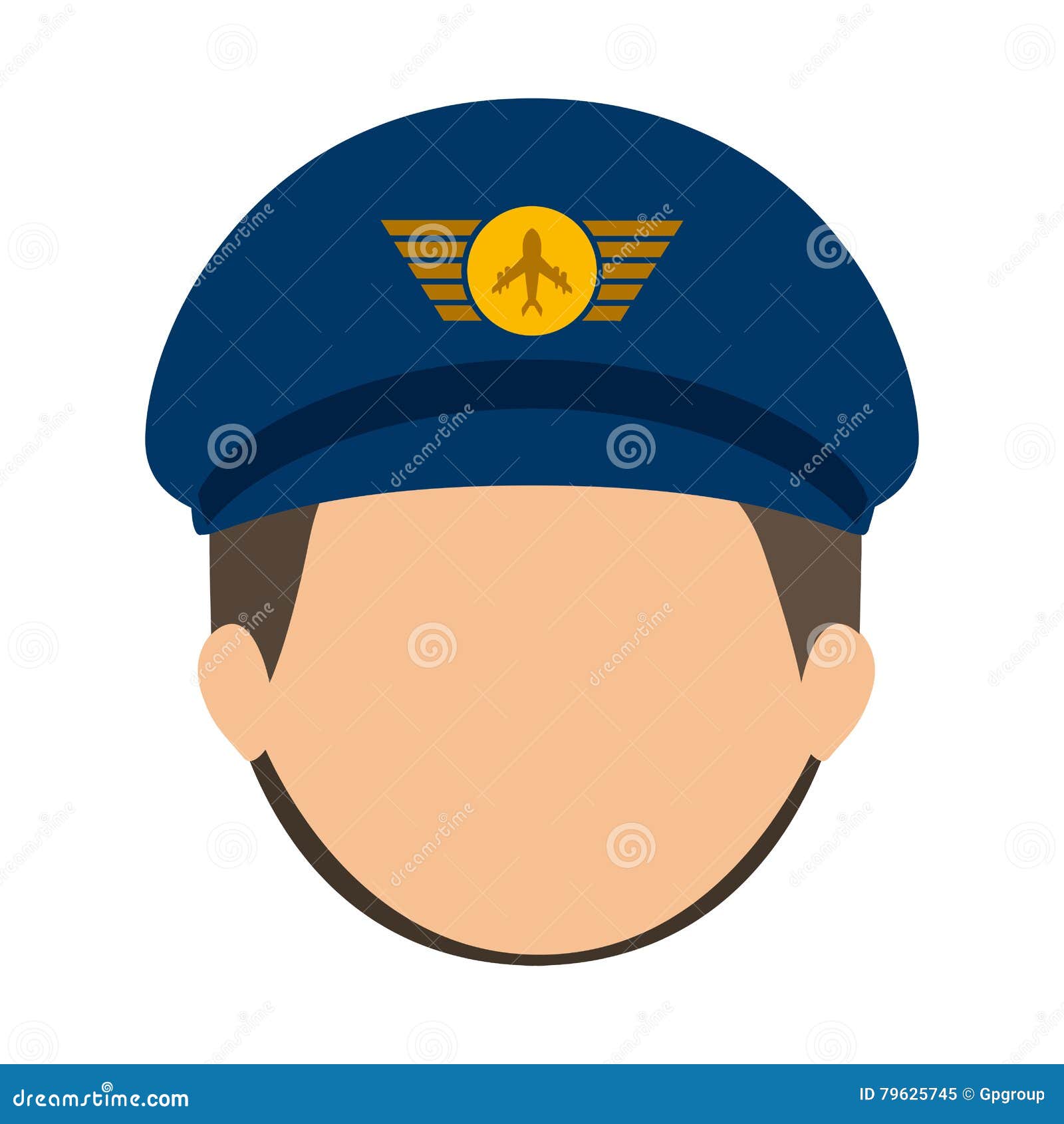 Front Face Pilot with Hair and Hat Stock Vector - Illustration of face ...