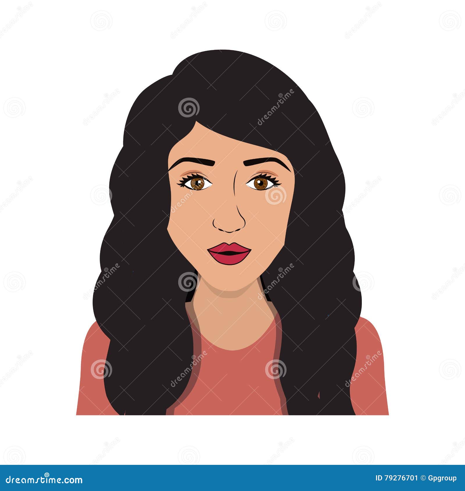 Front Face Woman with Wavy Black Hair Stock Vector - Illustration of ...