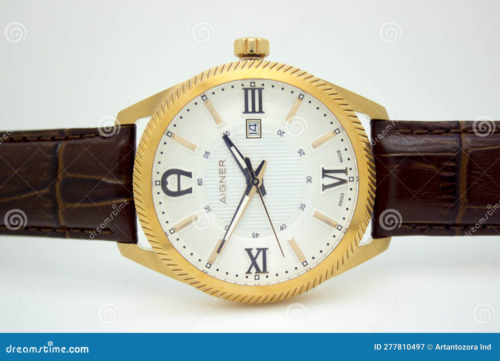 Front-facing Men S Watch with a Leather Strap Editorial Photography ...