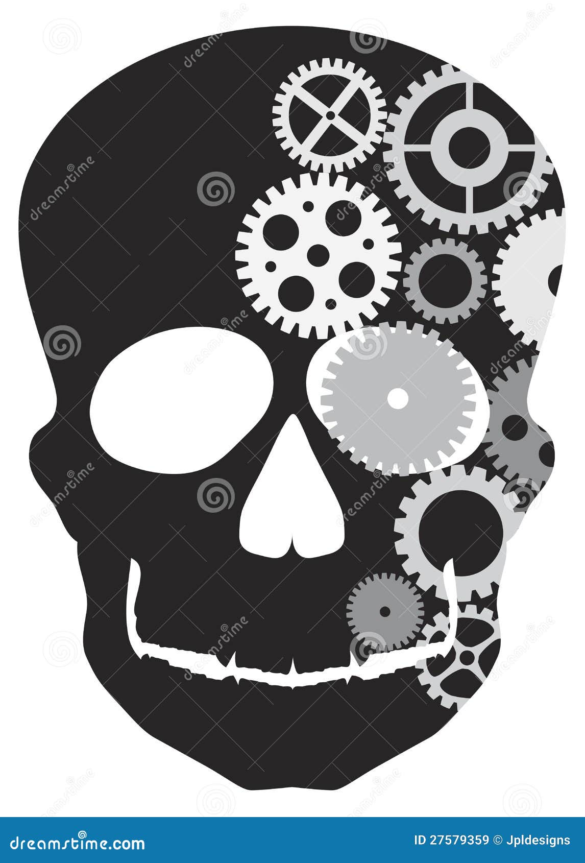 Front Facing Skull with Mechanical Gears Stock Illustration ...