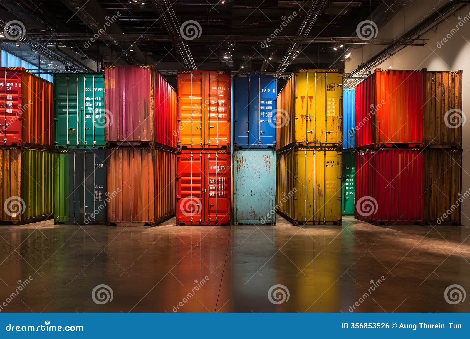 A Front-facing View of Stacked Colorful Shipping Containers Arranged in ...