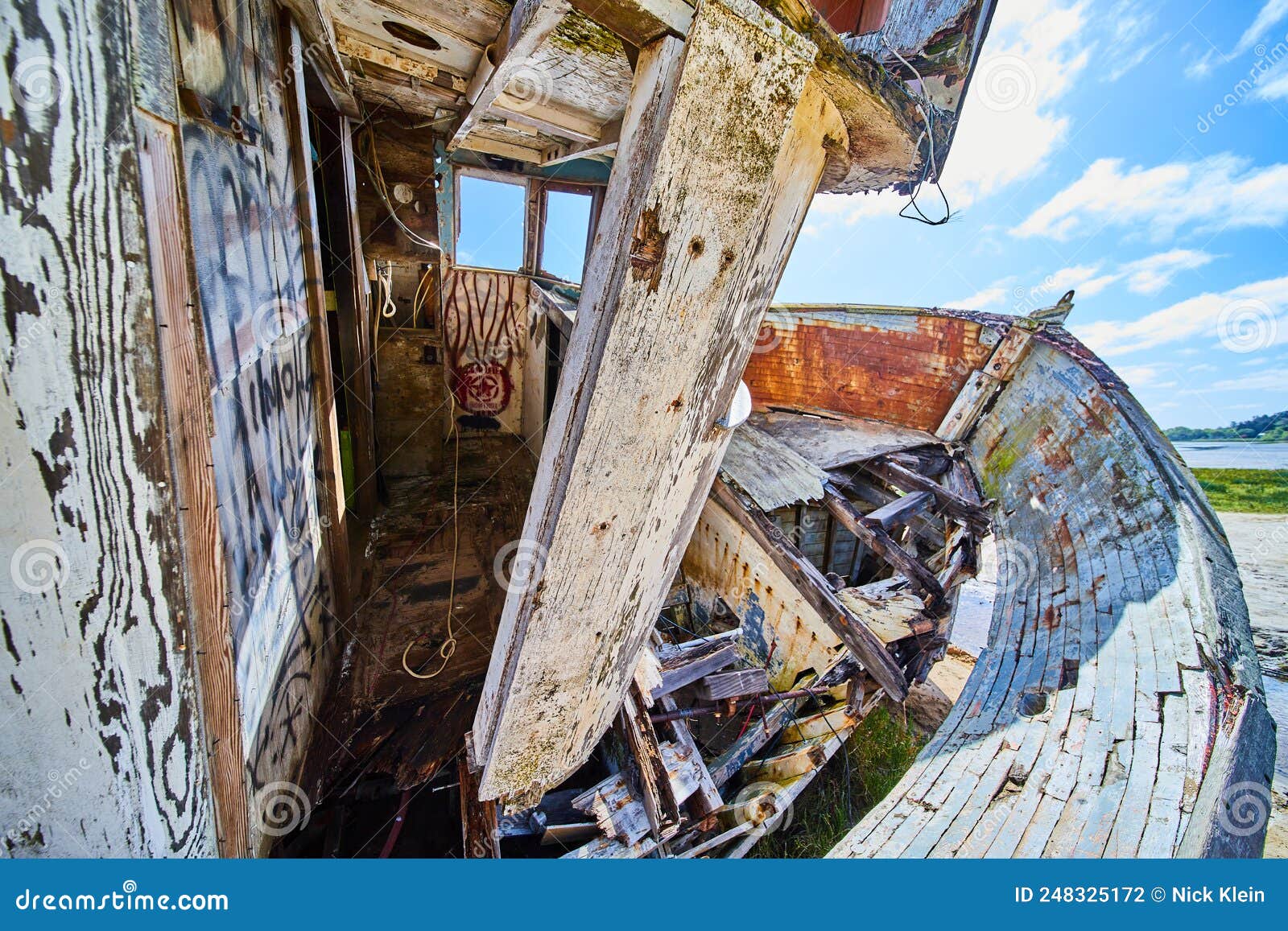 Front of Falling Apart Shipwreck on Beach Stock Photo - Image of water ...