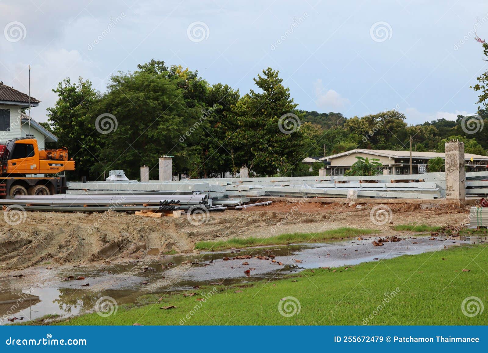 In Front of the Field Work, Building Construction Large Industrial ...