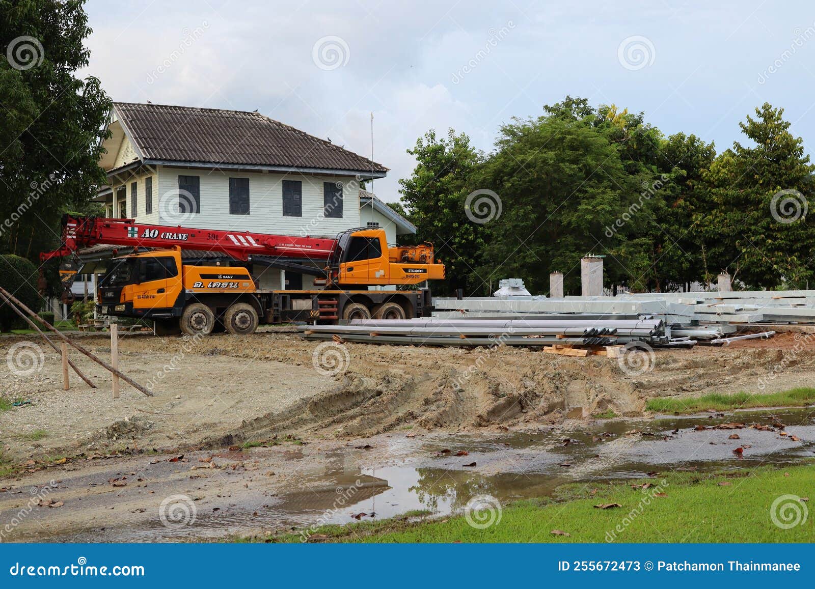 In Front of the Field Work, Building Construction Large Industrial ...