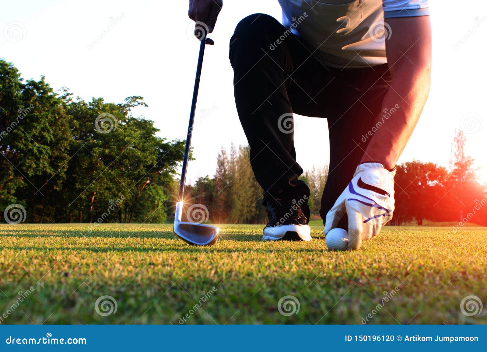 In Front of the Golfers, Catch the Golf Ball in the Field. Stock Photo ...