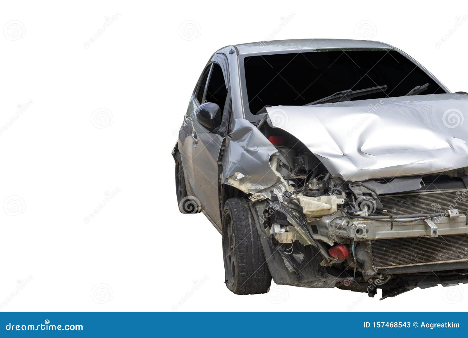 Front of Gray Color Car Damaged and Broken by Accident . Isolate on ...