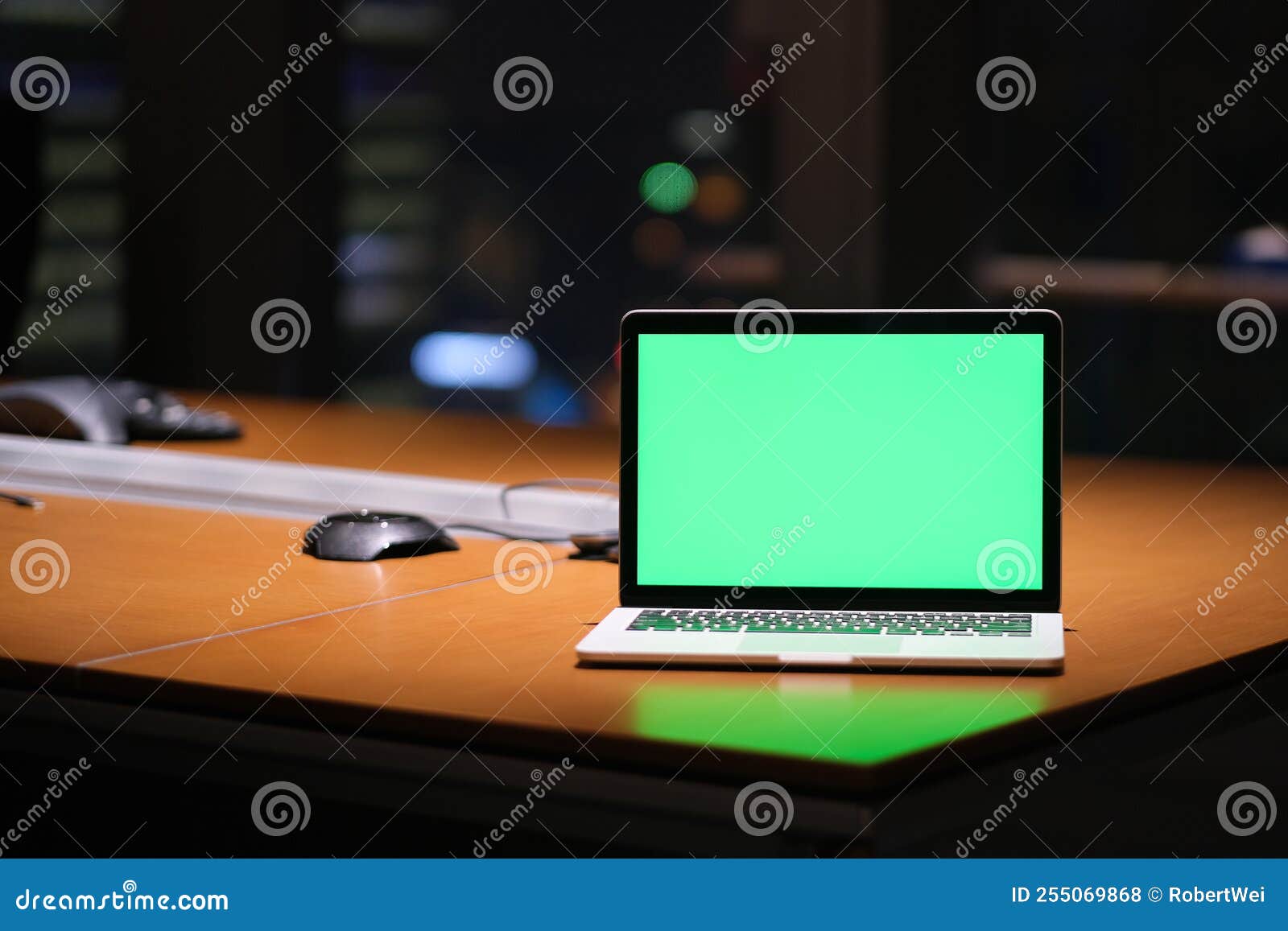 Front of Green Screen Laptop Computer on Table in Office Stock Photo ...