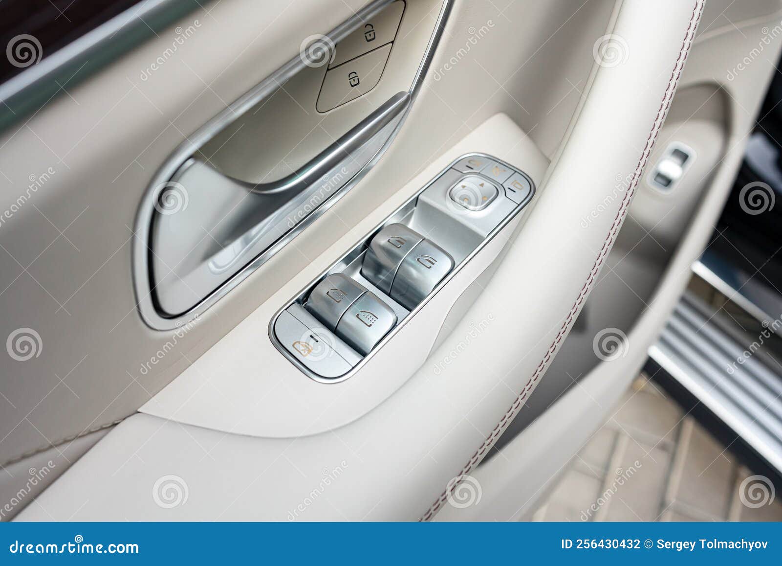 Front Handle Door Panel with Buttons of a Luxury Car Stock Photo ...