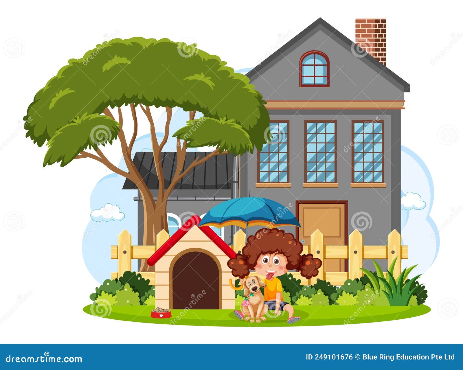 In Front of a House with Cartoon Character Stock Vector - Illustration ...