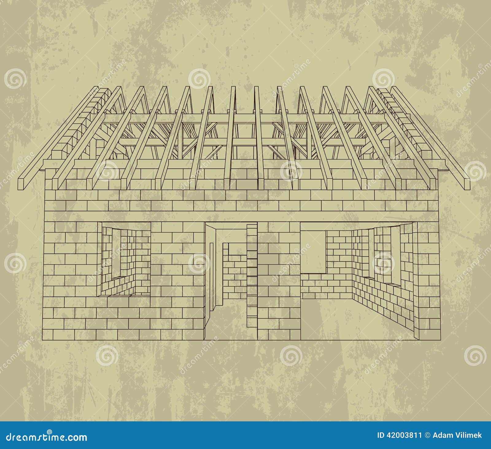 Front House Construction Line Drawing Royalty-Free Cartoon ...