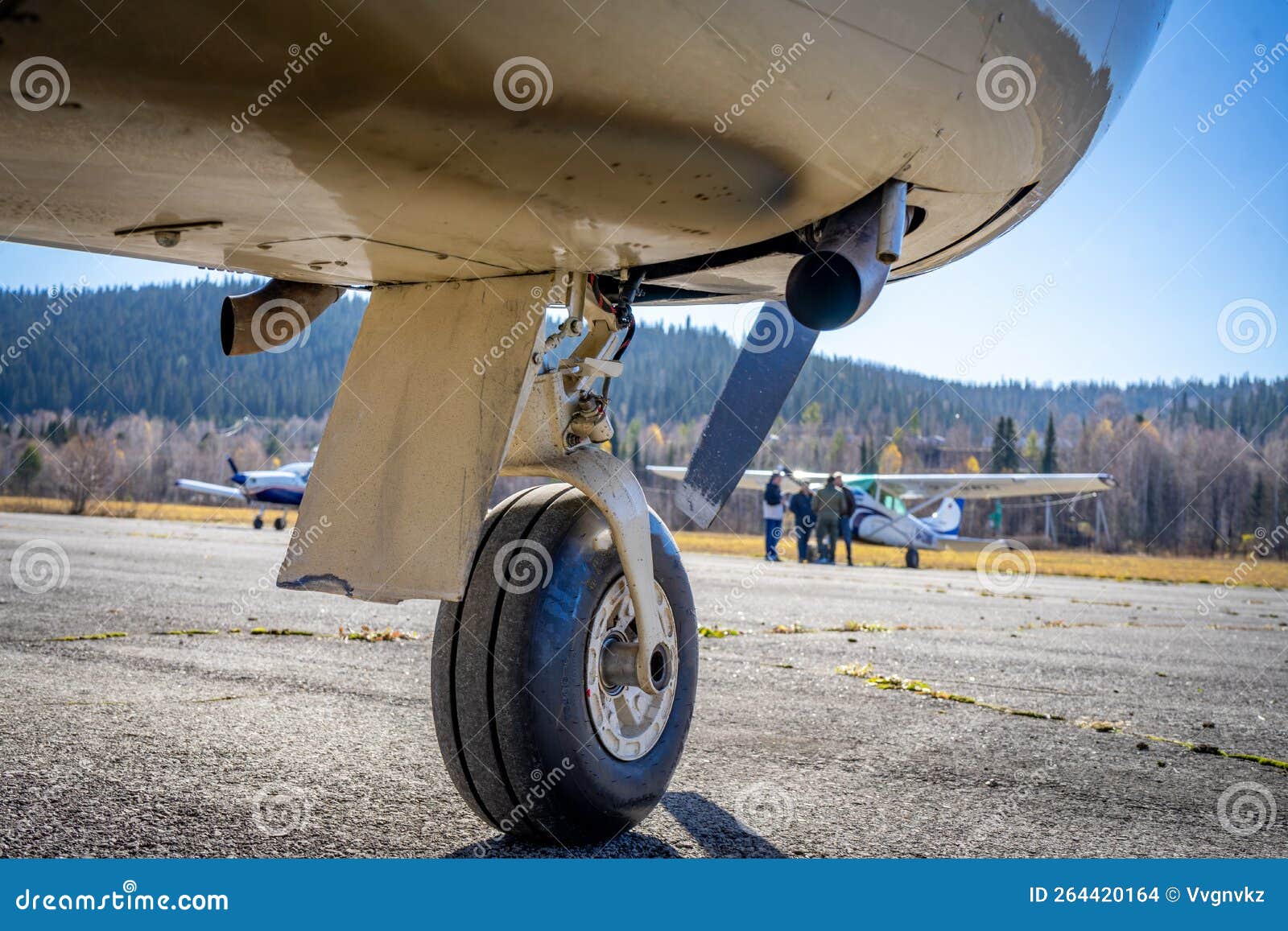 The Front Landing Gear of a Light Propeller Aircraft Stock Photo ...