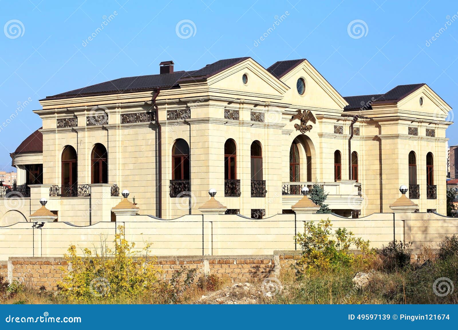 Front of the large house stock image. Image of cage, gallery - 49597139
