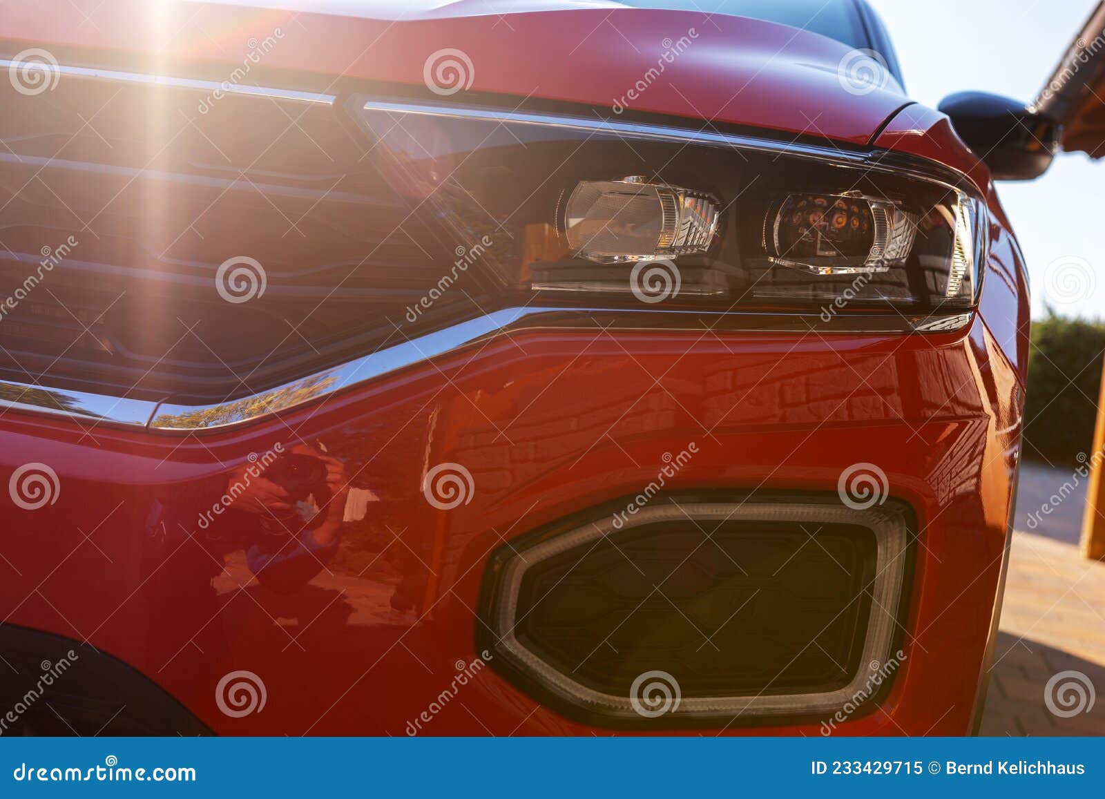 Front Light of a New Red Car Stock Image - Image of detail, style ...