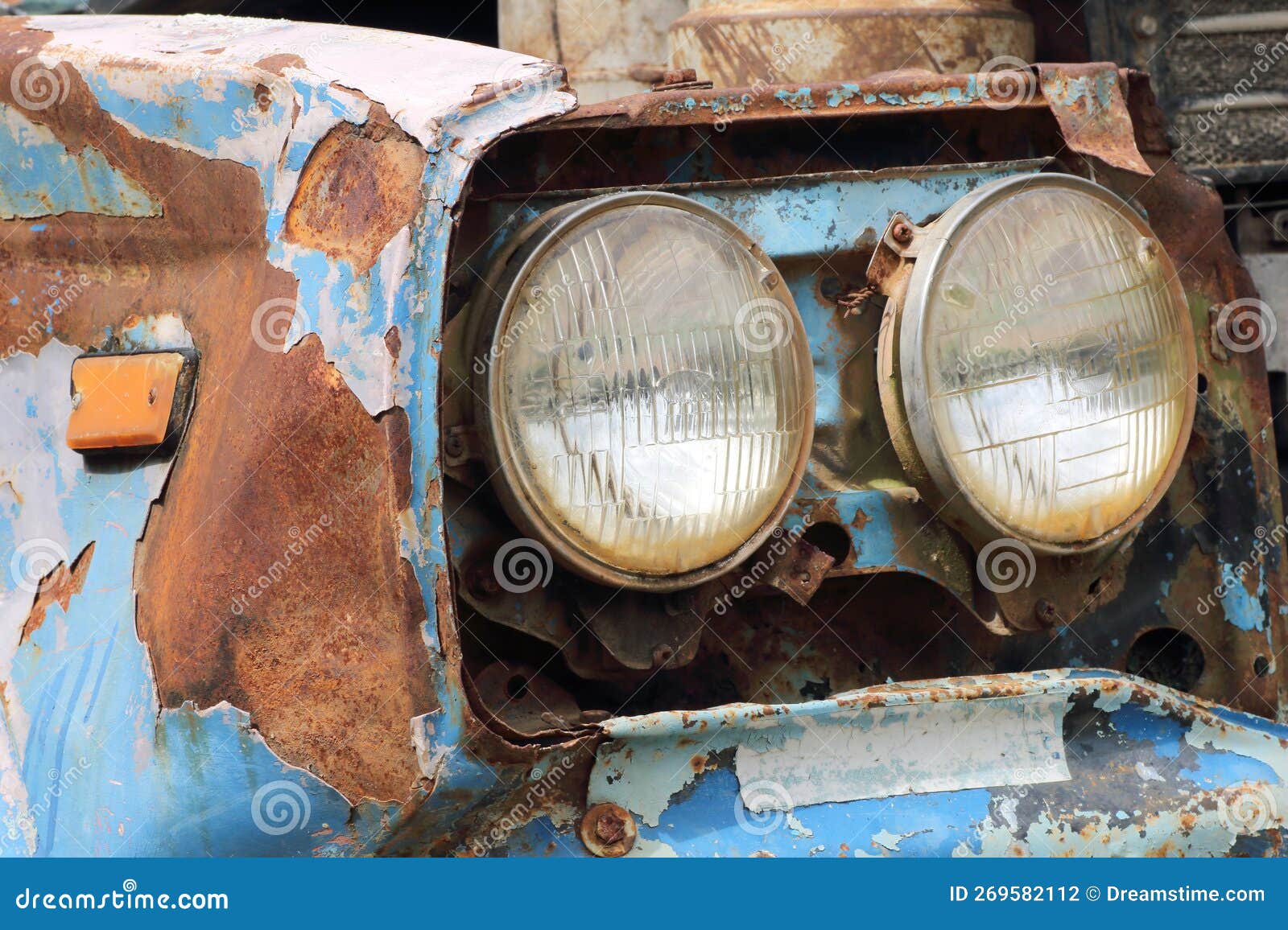 Front Light Old Classic Car. Old Broken Rusty Car Stock Photo - Image ...