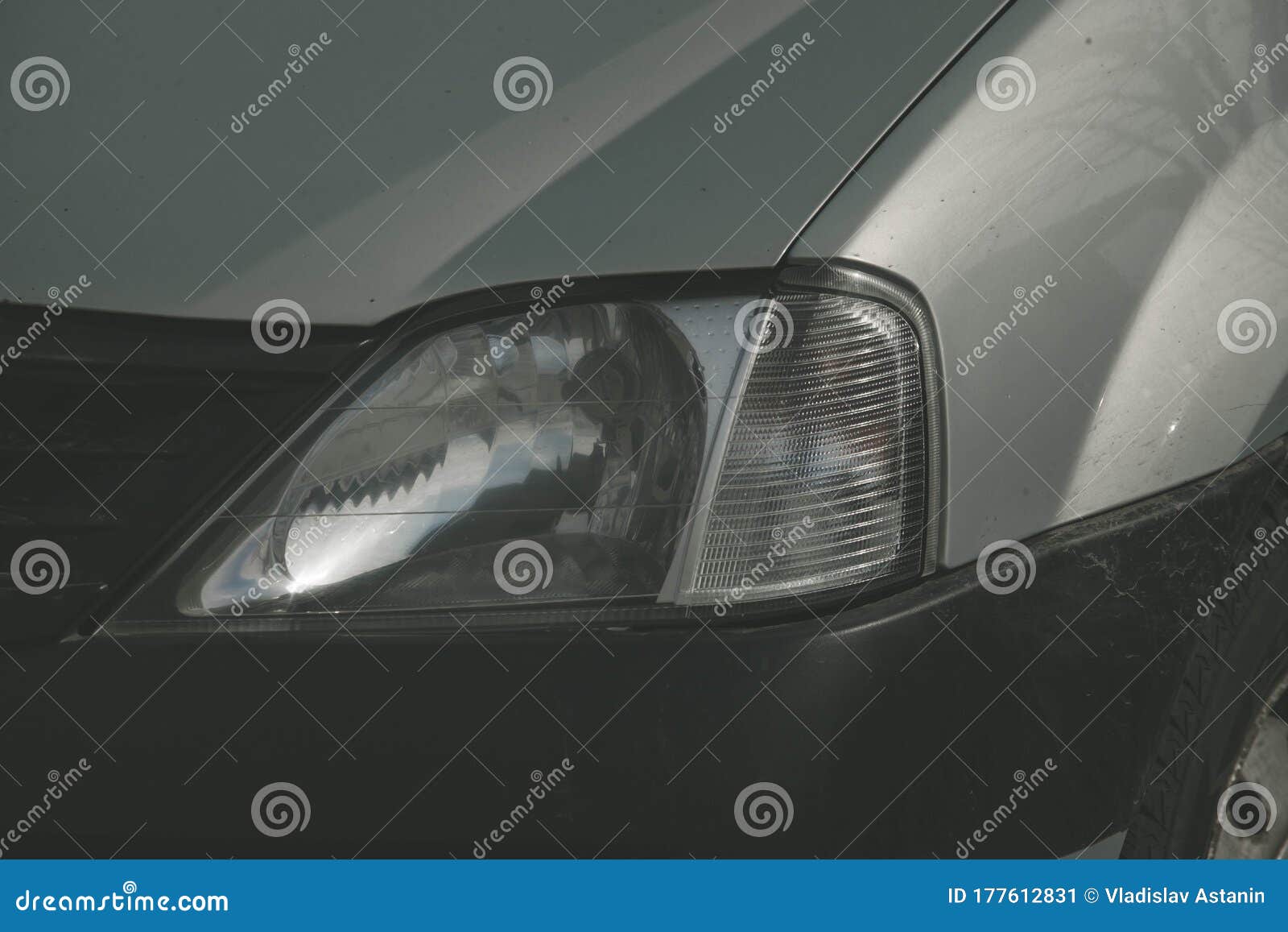 Front Light of a Silver Car Close Up Stock Image - Image of front ...