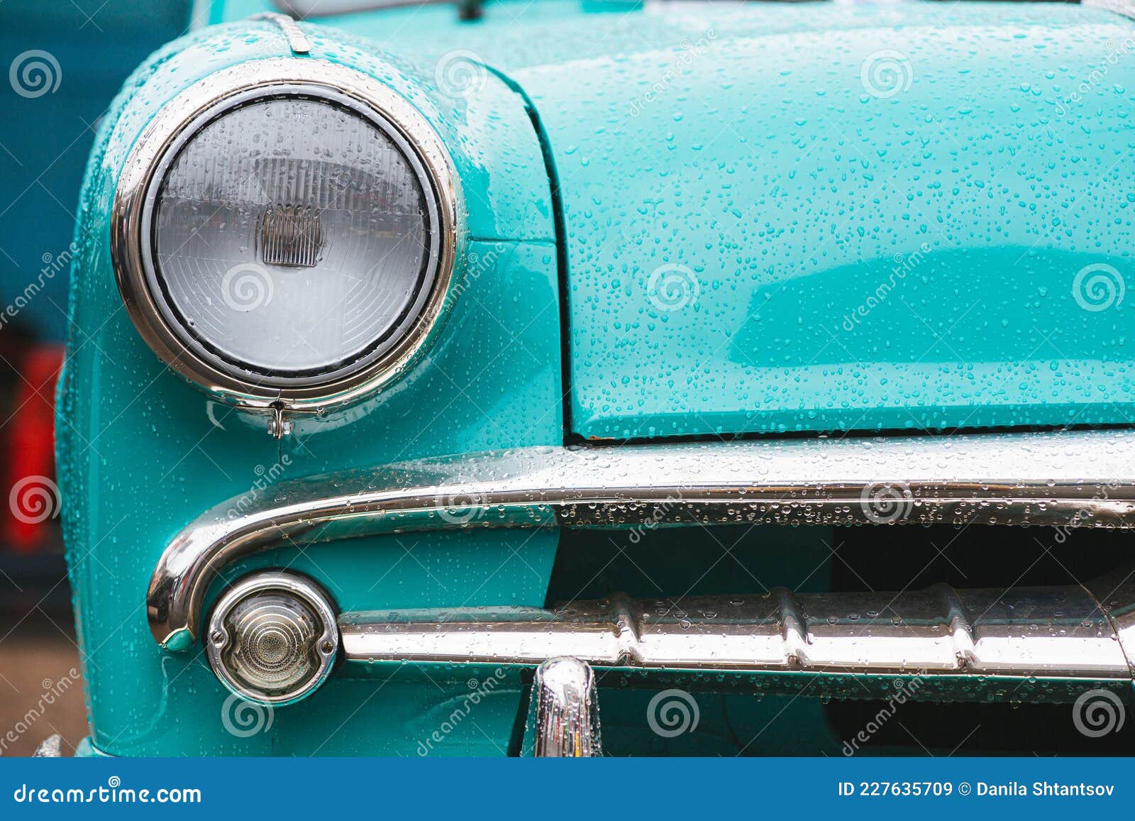 Front Lights of a Turquoise Retro Car Stock Image - Image of retro ...