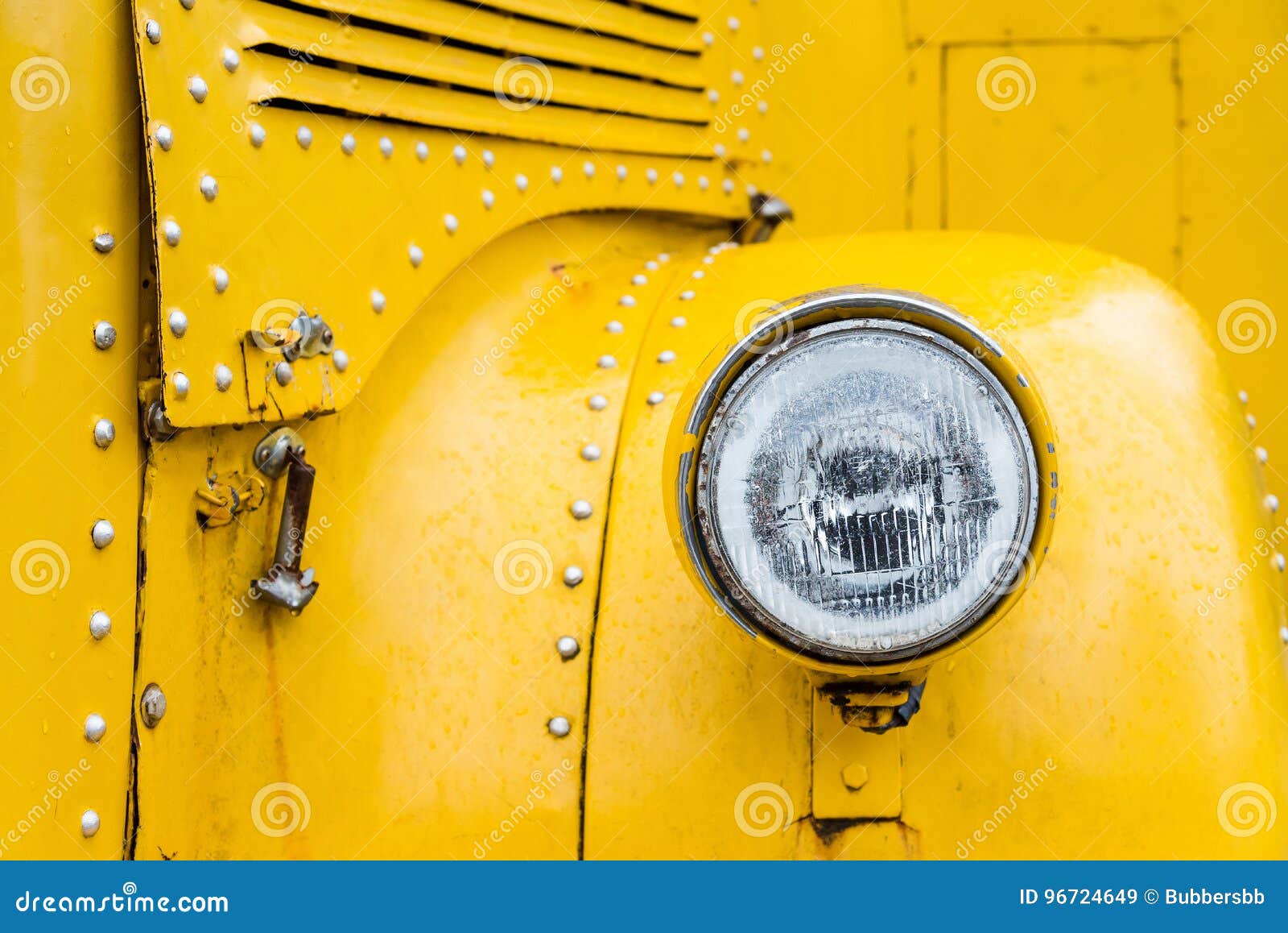 Front Lights of Yellow School Bus in Vintage Style. Stock Image - Image ...