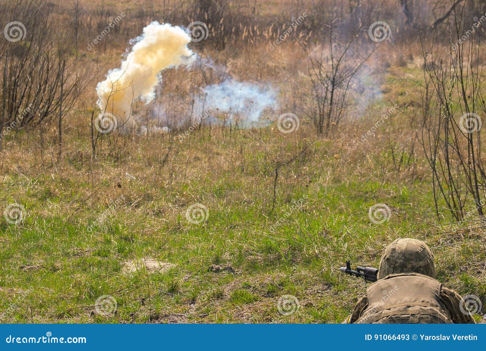 Front Line. Military Attack on Battlefield from Ambush Stock Image ...