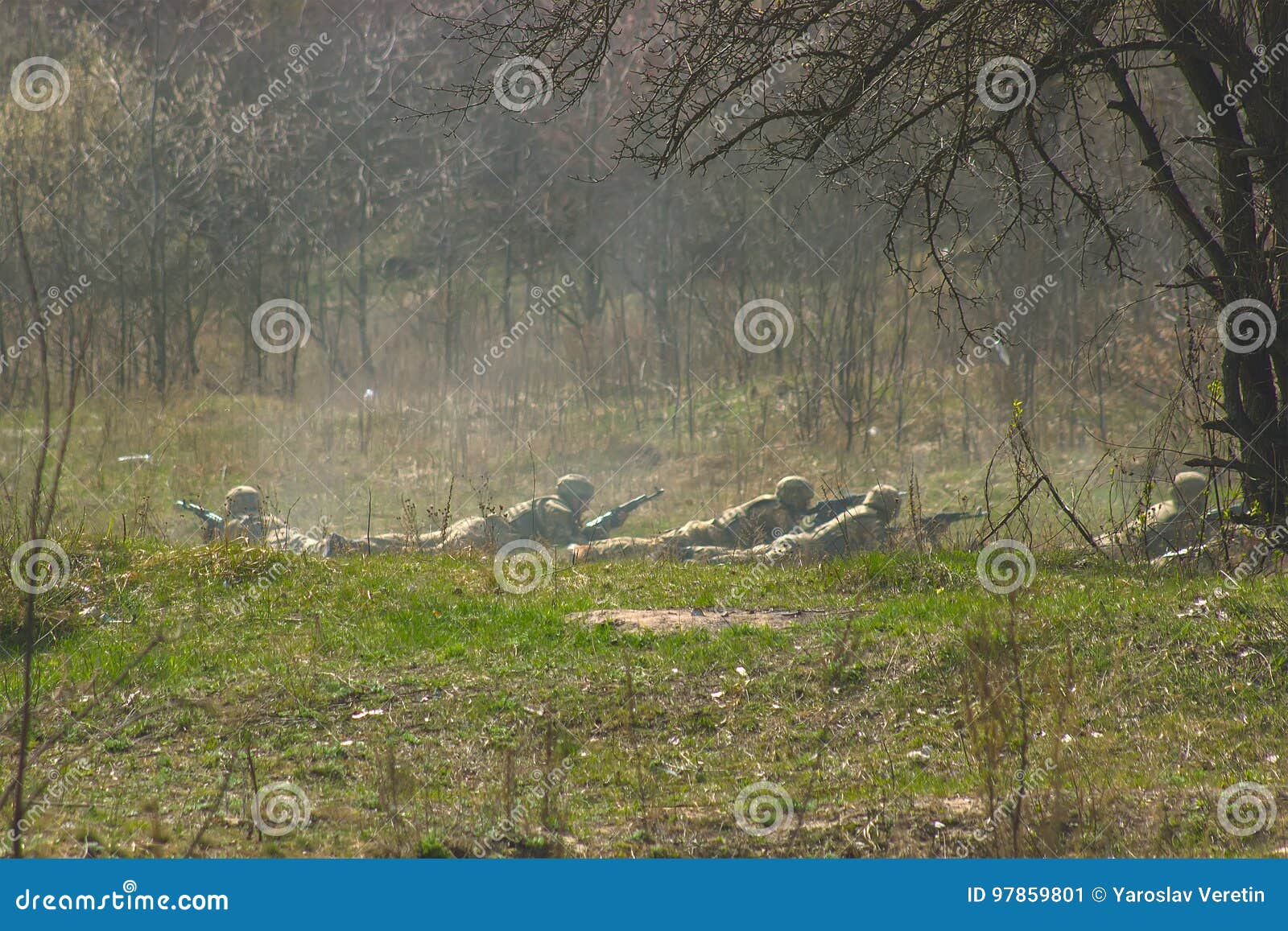 Front Line. Military Attack on Battlefield from Ambush Stock Image ...