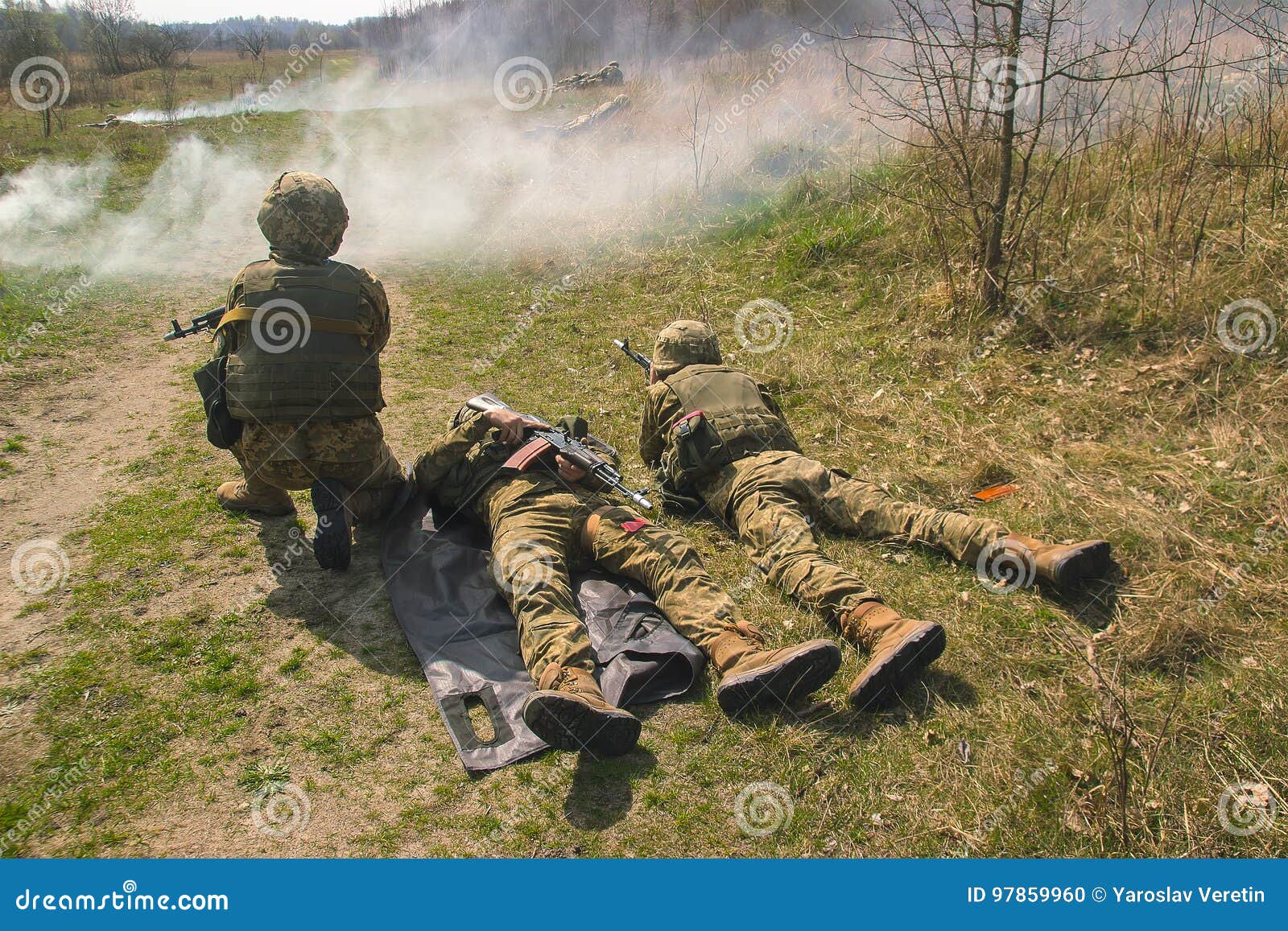 Front Line. Military Attack on Battlefield from Ambush Stock Photo ...