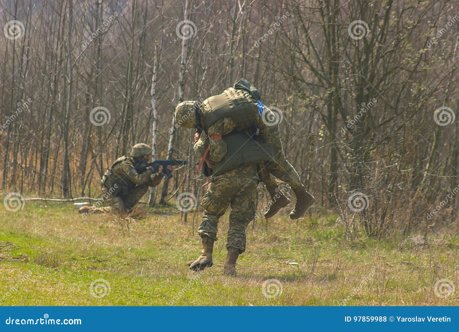 Front Line. Military Attack on Battlefield from Ambush Stock Photo ...
