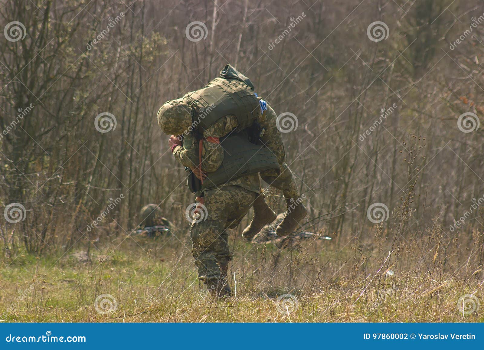 Front Line. Military Attack on Battlefield from Ambush Stock Photo ...