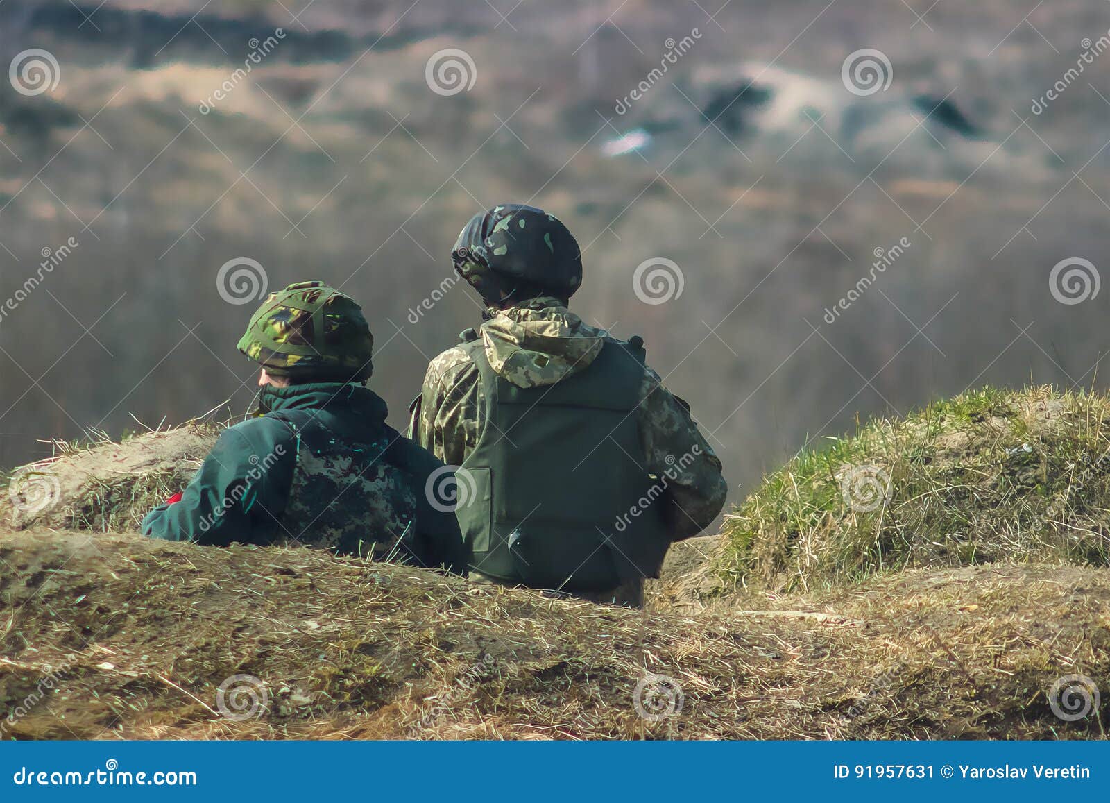 Front Line. Military Attack on Battlefield from Ambush Stock Image ...