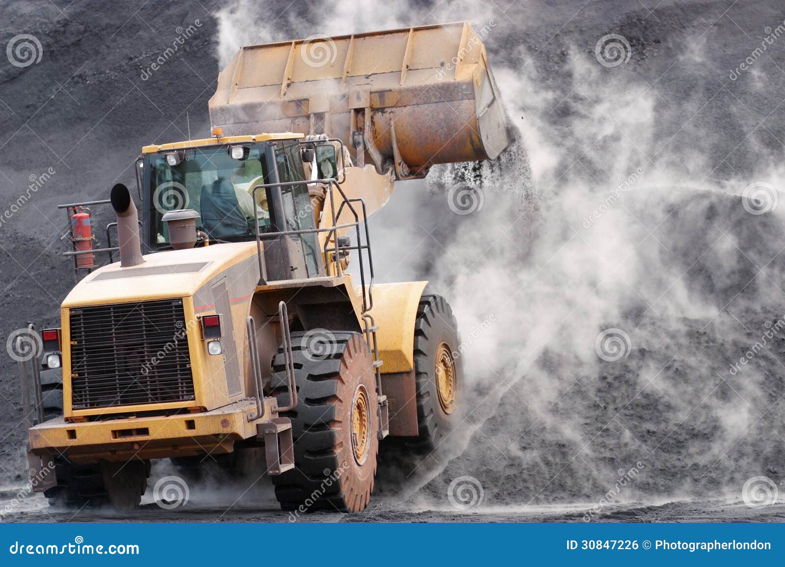 Front Loader Dumping Mineral Material on Heap Stock Photo - Image of ...