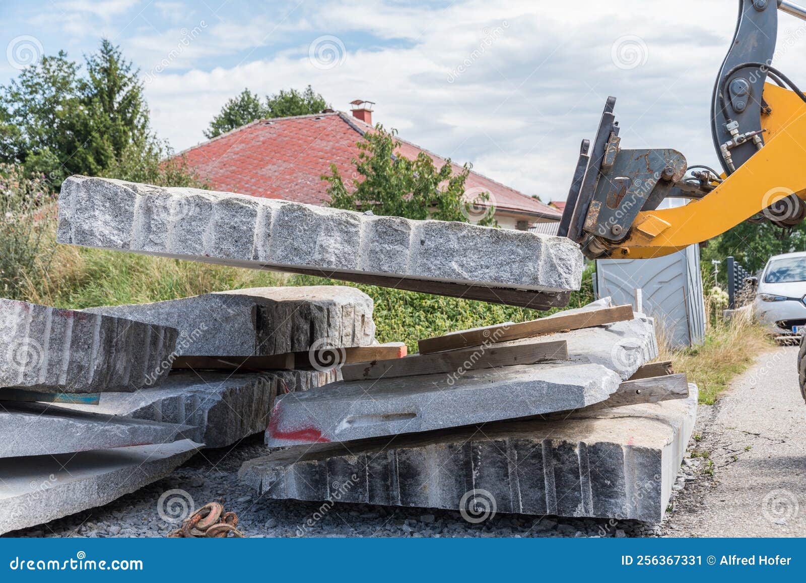Front Loader Lifts Granite Block - Natural Stone Stock Image - Image of ...