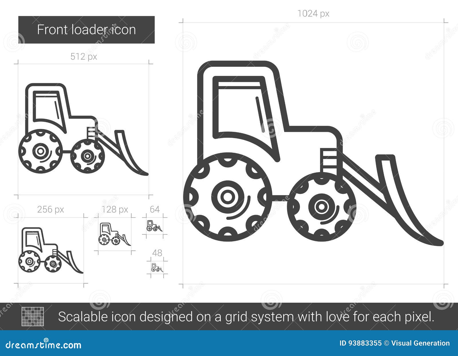 Front loader line icon. stock vector. Illustration of line - 93883355