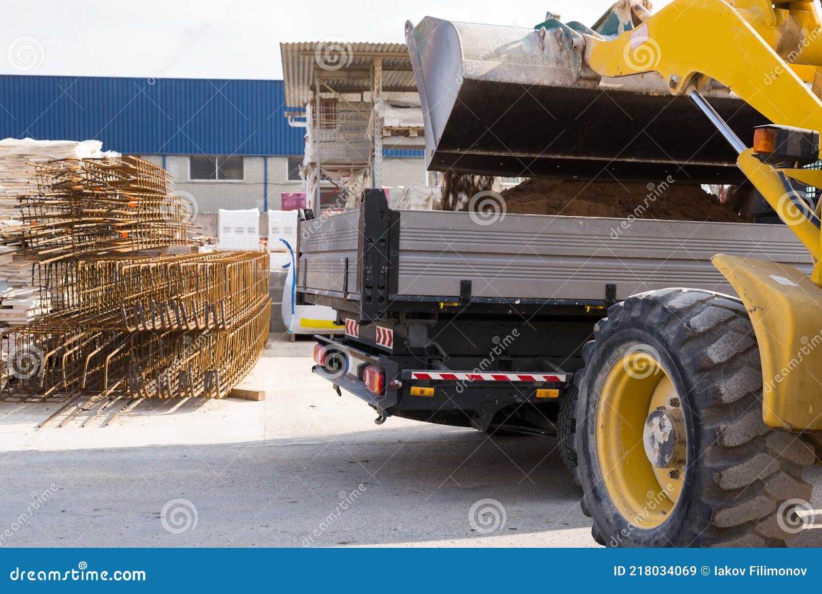The Loader Loads The Wooden Beams In The Truck Royalty-Free Stock Image ...