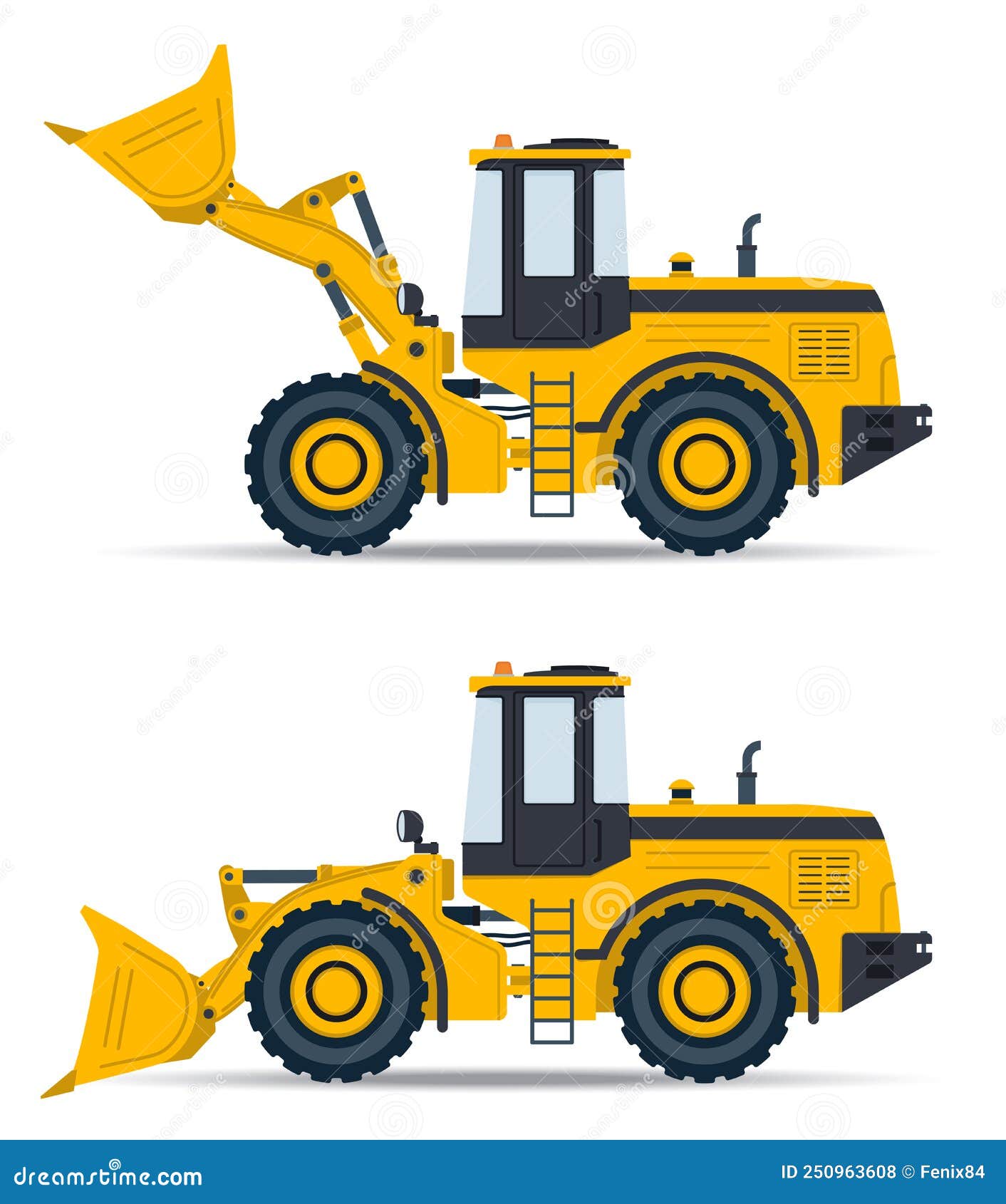 Front Loader With Two Bucket Positions - Lowered And Raised. Vector ...