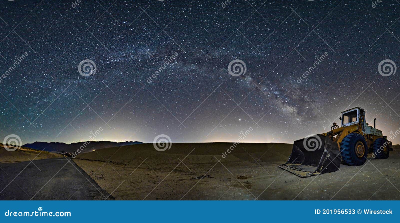Front Loader Vehicle in a Field Under Starry Night Sky Stock Image ...