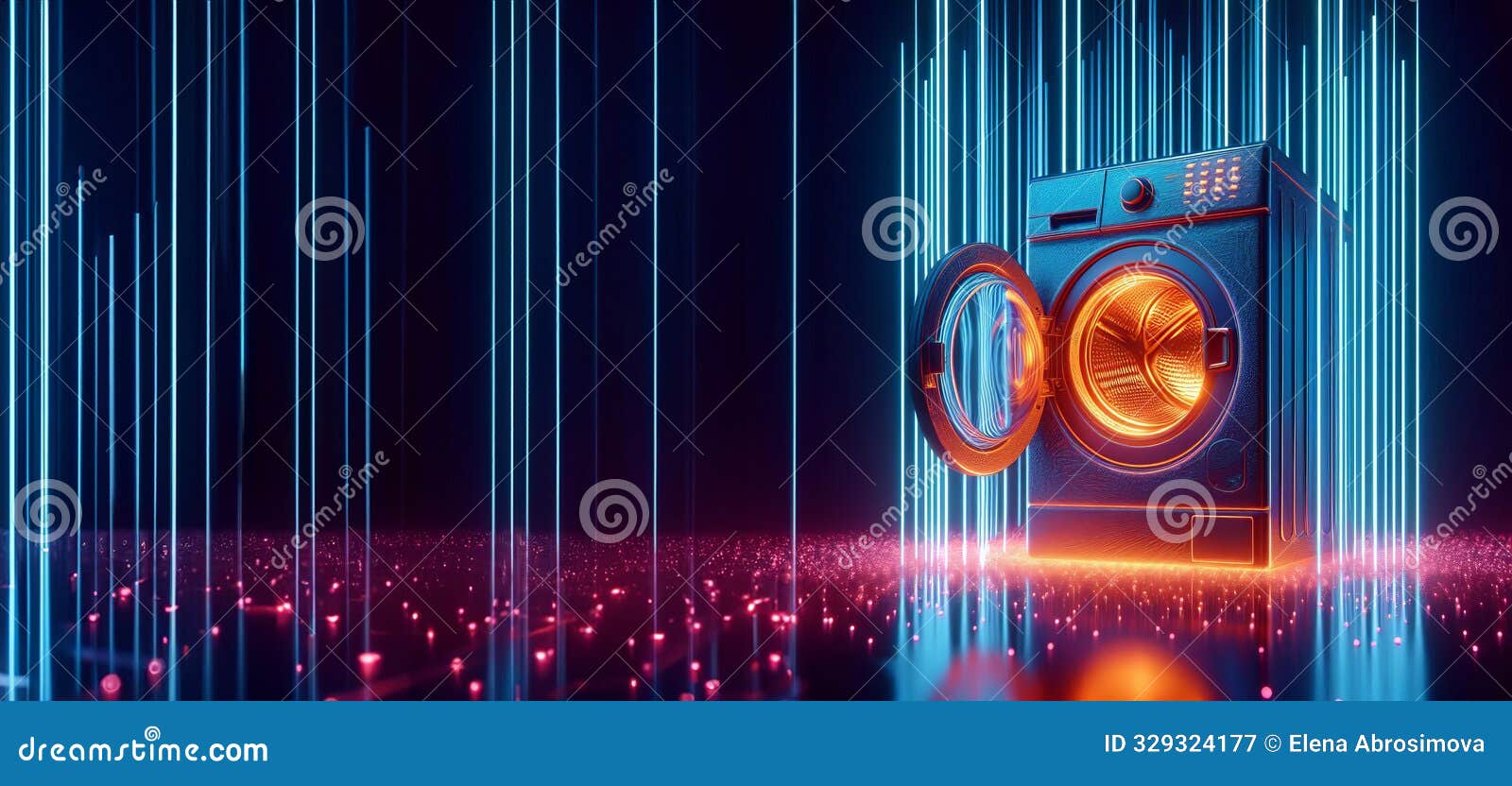 Front-loading Washing Machine with Open Door, Casting Orange Glow ...