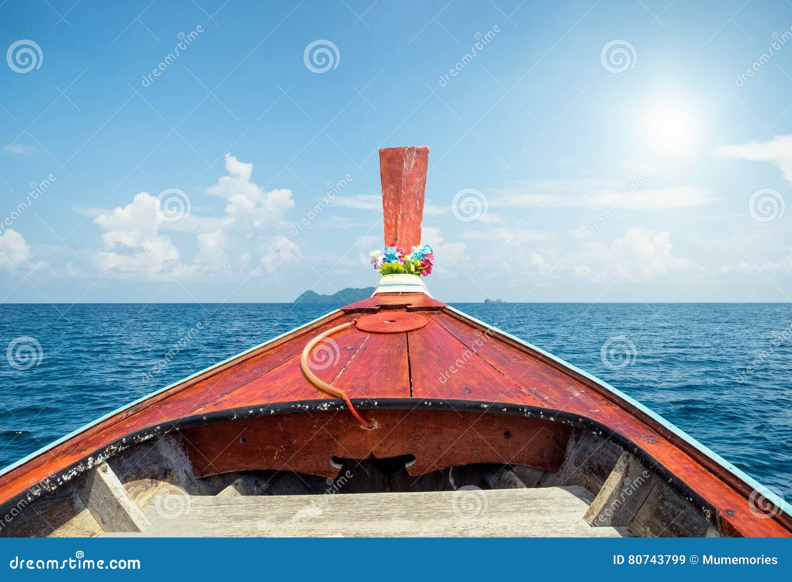 Front Longtail Boat on Blue Sea Sky Stock Image - Image of tourism ...