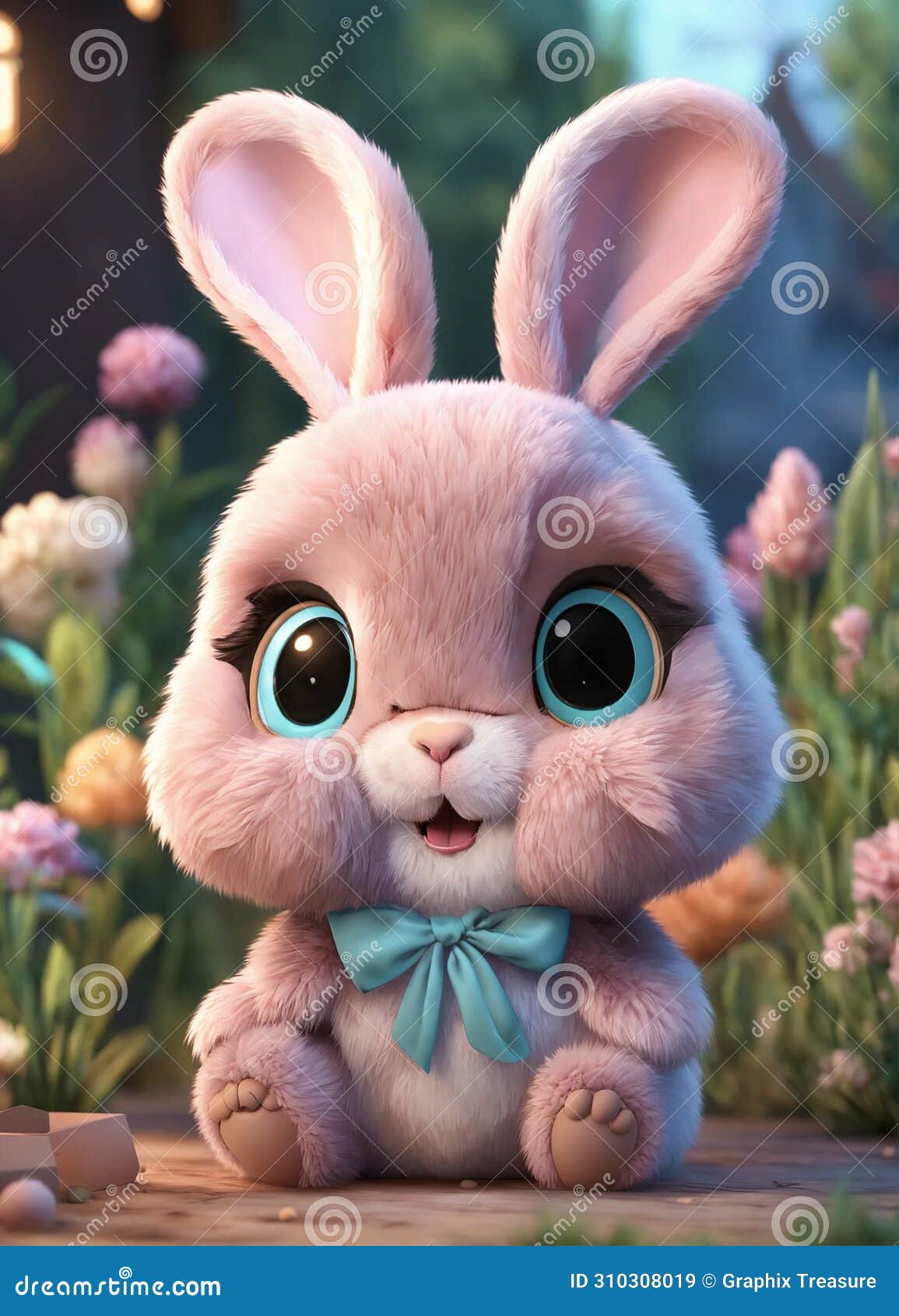 Front Look of Cute Pink Rabbit Generative AI Stock Illustration ...