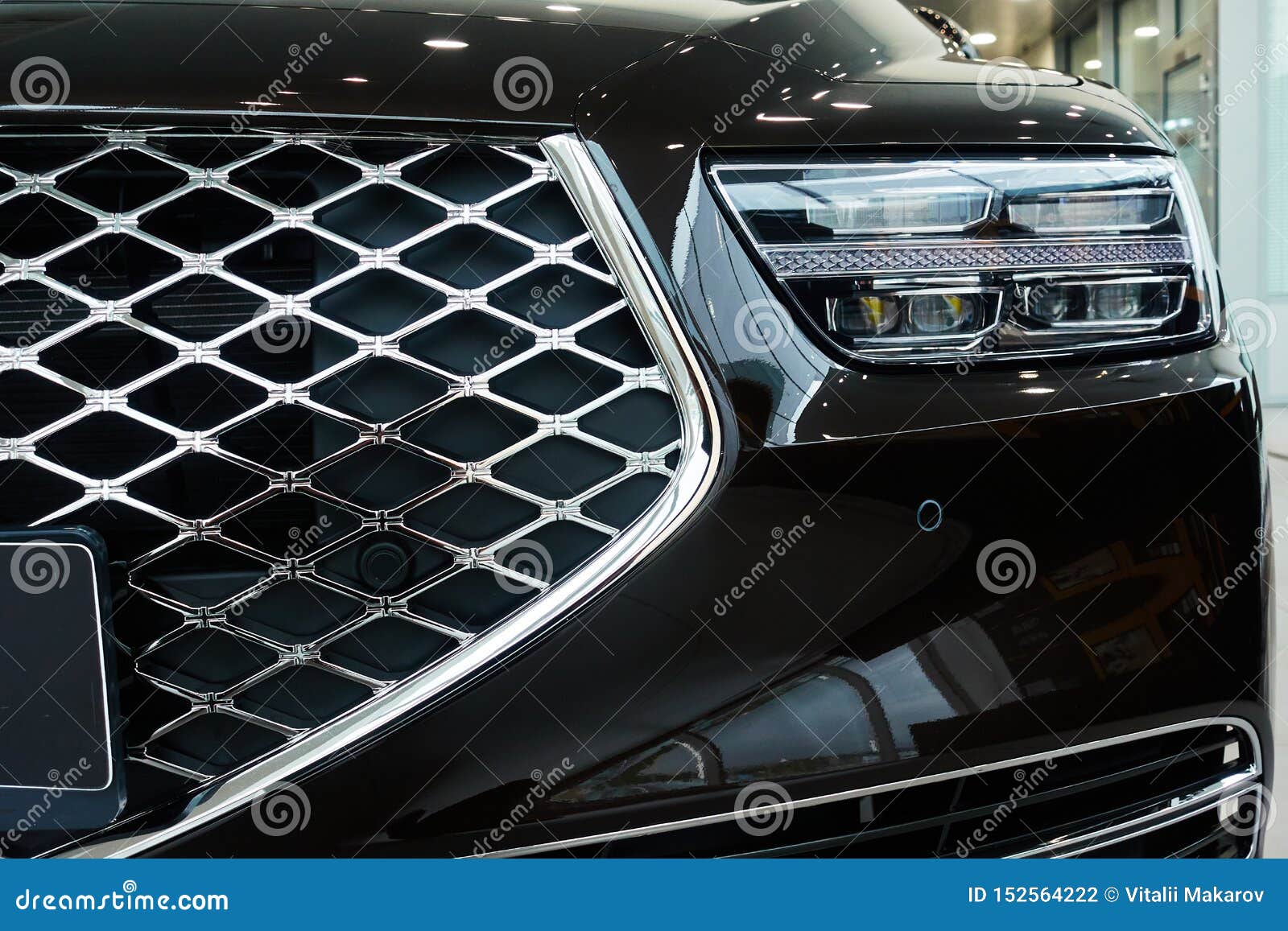 The Front of a Modern Car with a Headlight and Grille. Auto Front View ...